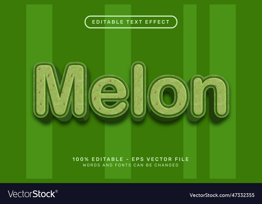 Melon 3d text effect and editable text effect Vector Image