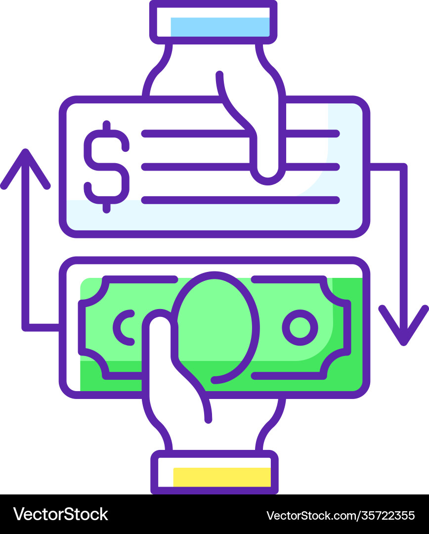 Paid check cashing rgb color icon Royalty Free Vector Image
