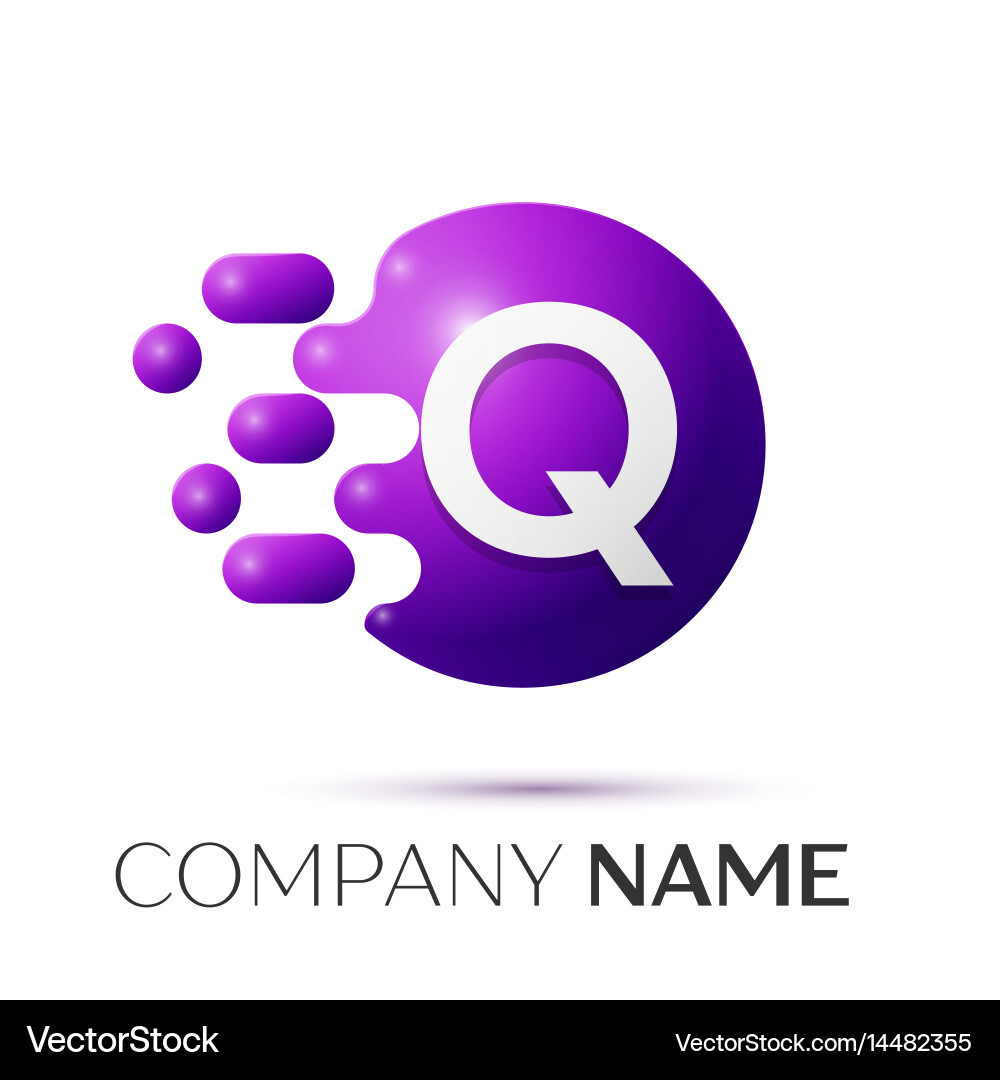 Q letter splash logo purple dots circle bubble Vector Image