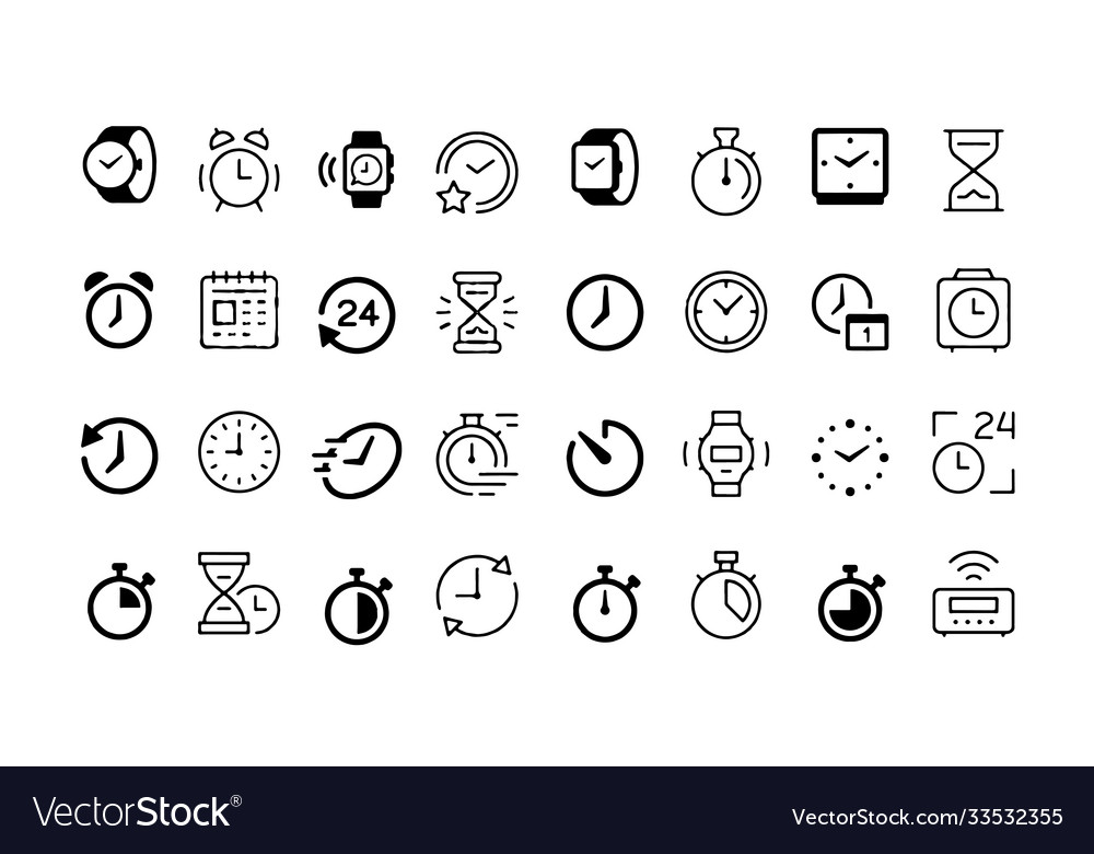 Time and clock icons set Royalty Free Vector Image