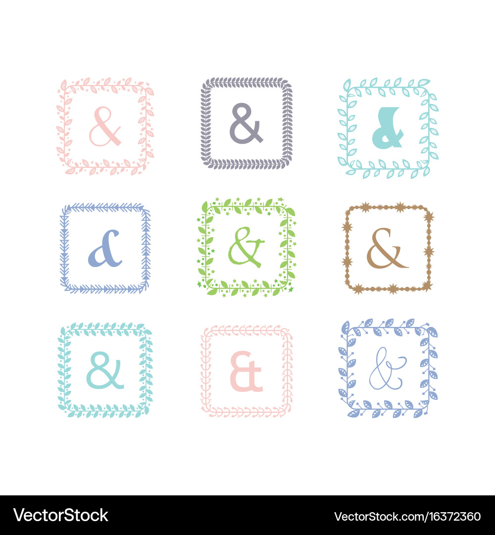Colorful ampersand square leaves border pattern Vector Image