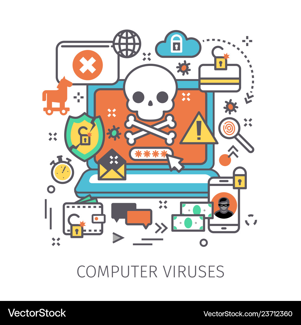 Concept of virus piracy hacking and security Vector Image