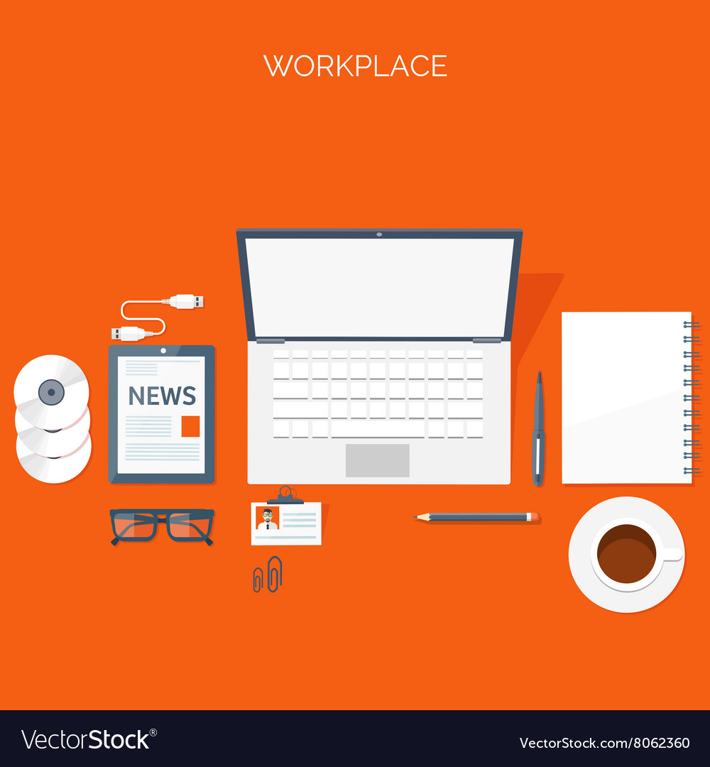 Flat header workplace Royalty Free Vector Image