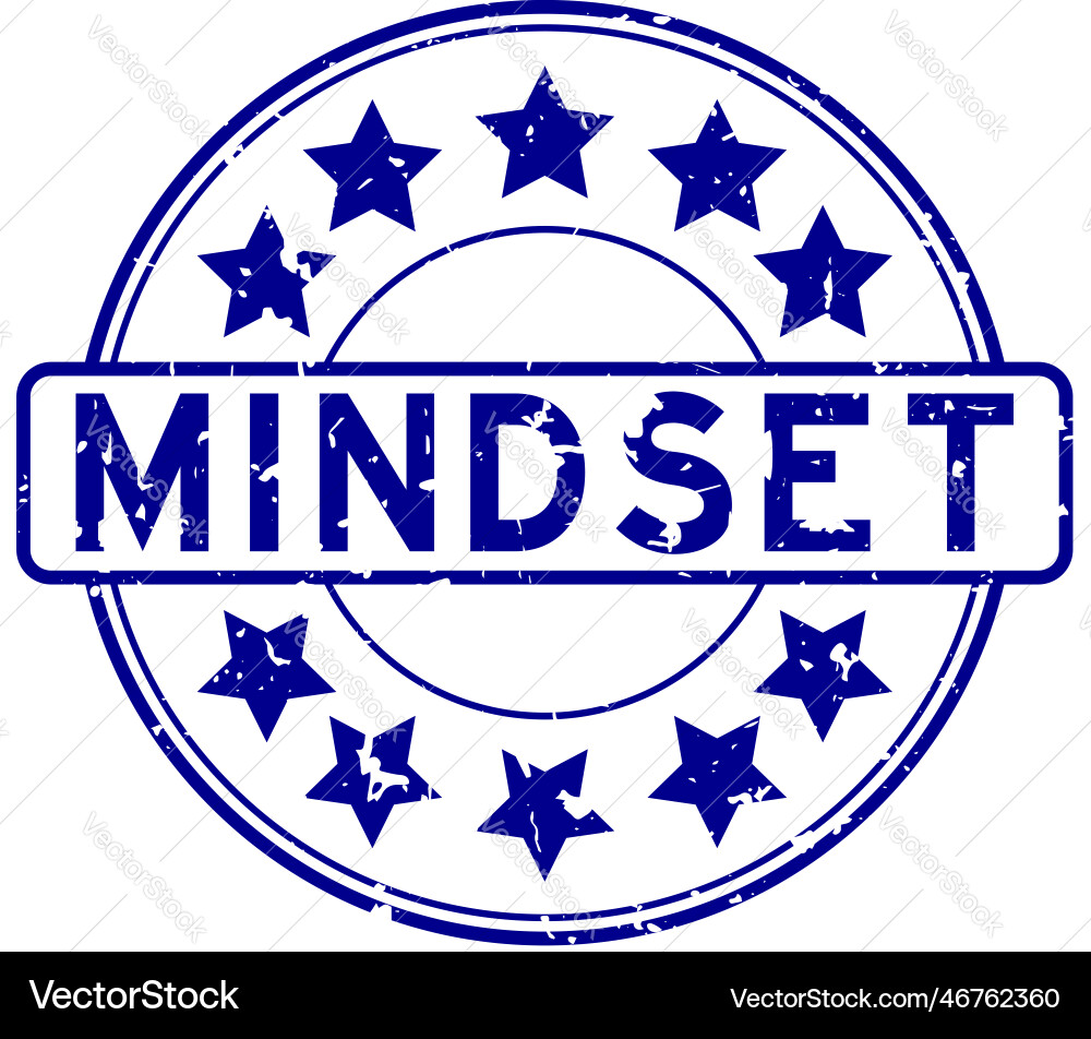 Grunge blue mindset word with star icon round Vector Image