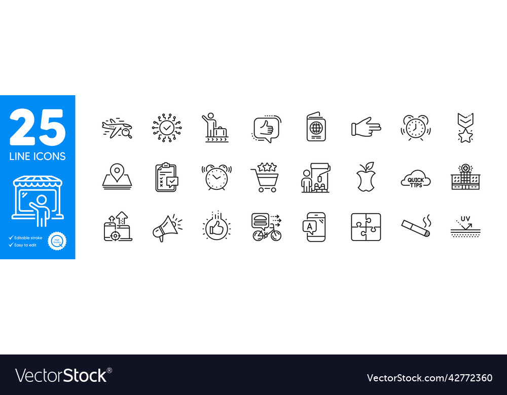 Outline icons set market seller quick tips Vector Image