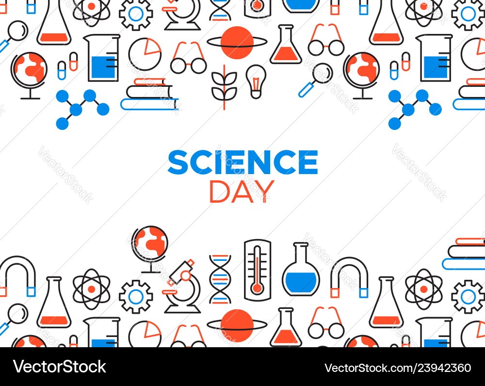 Science day outline icon card Royalty Free Vector Image