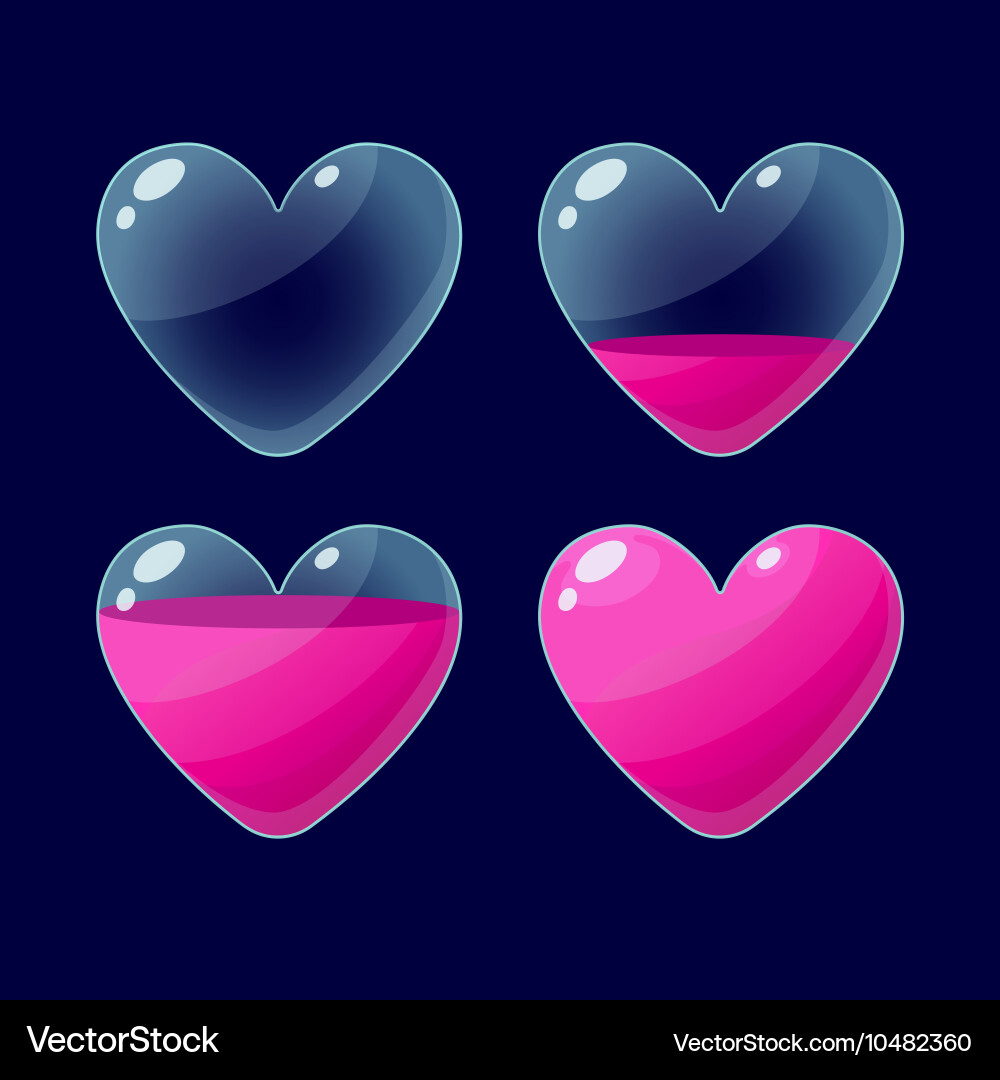 Set cartoon glossy hearts Royalty Free Vector Image