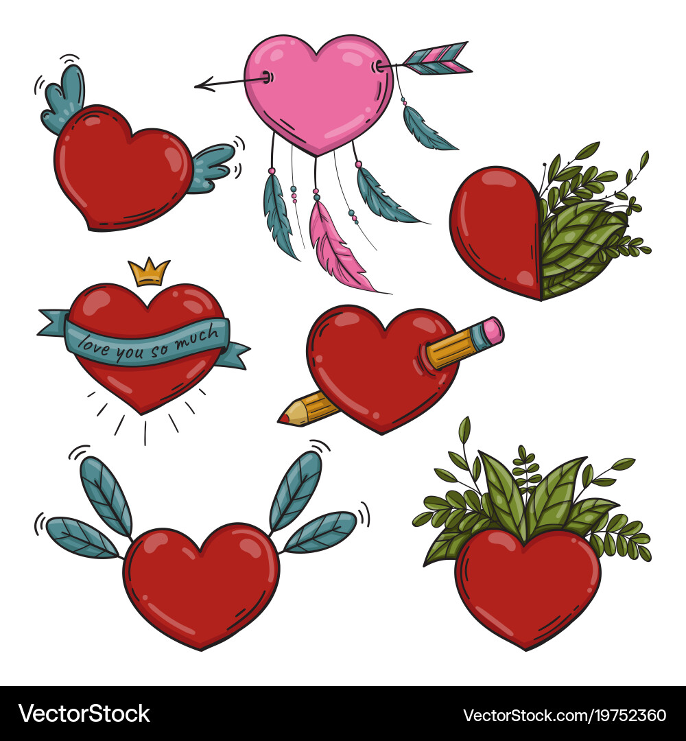 Set of different valentines hearts Royalty Free Vector Image