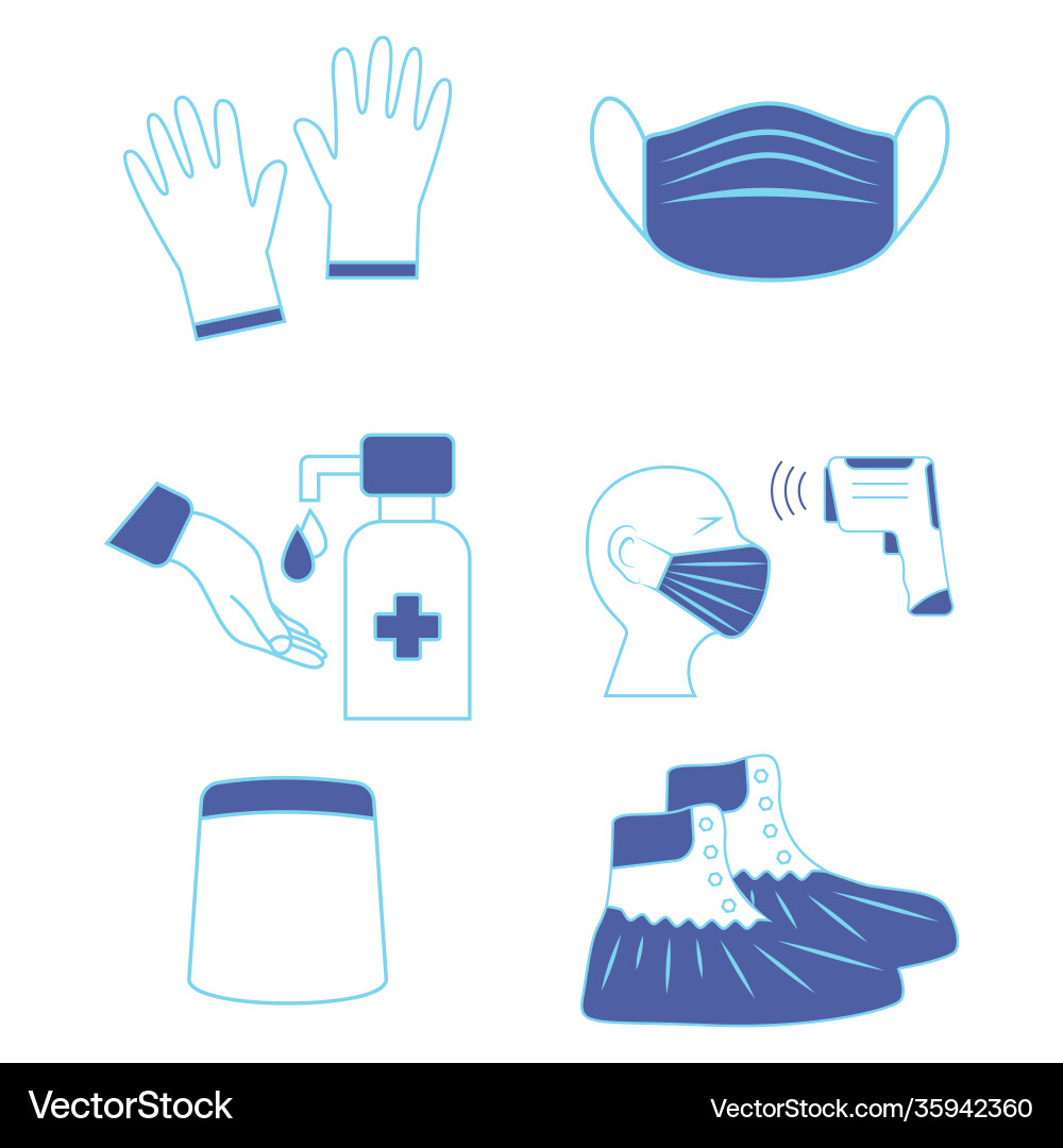 Shoe covers face shield mask gloves Royalty Free Vector
