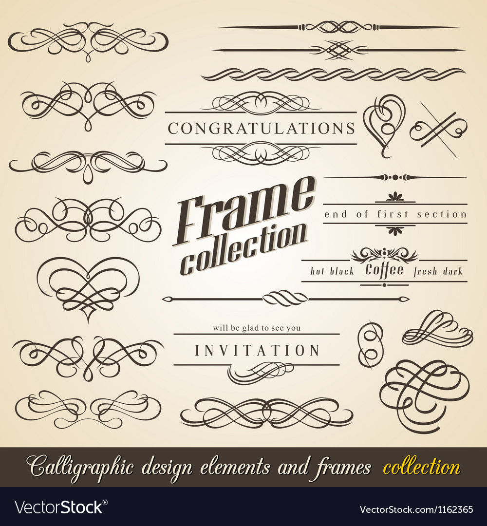 Calligraphic design elements and frames Royalty Free Vector
