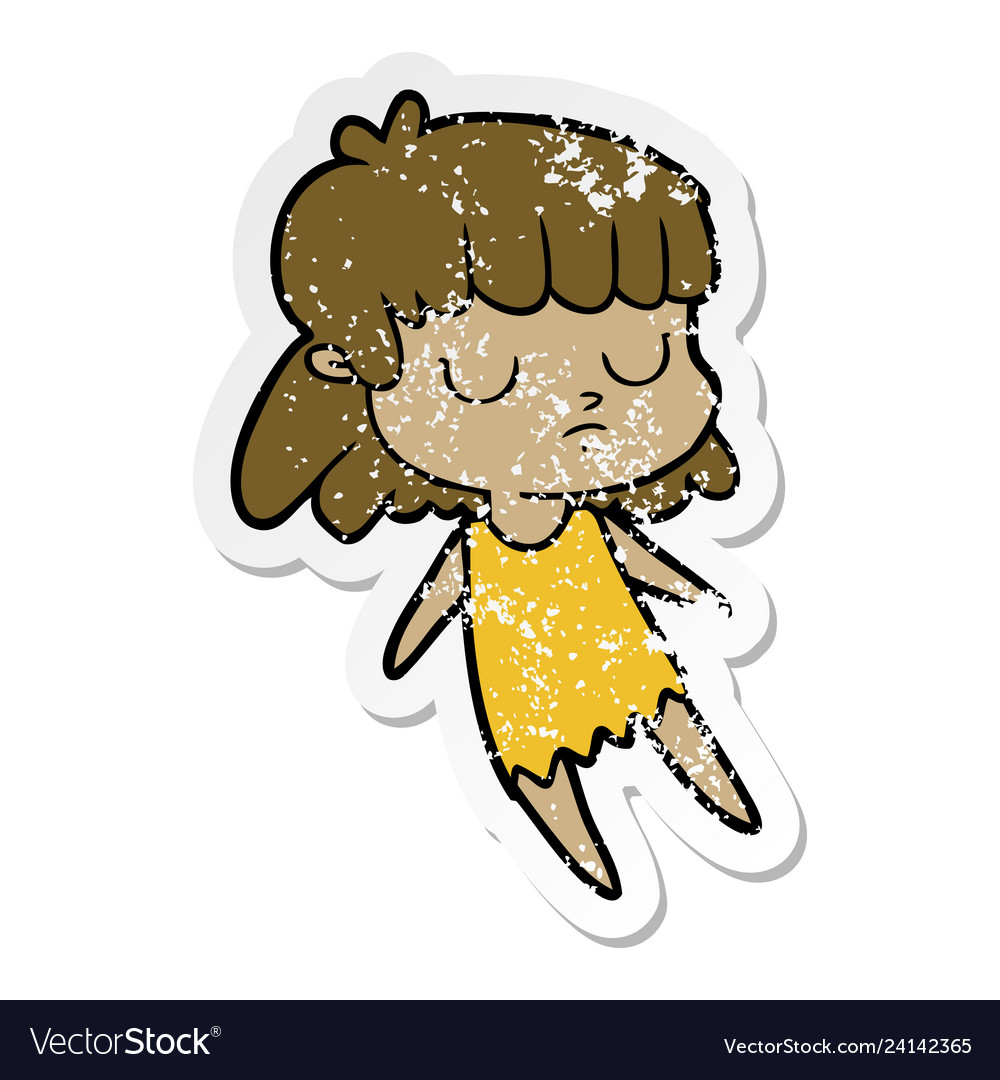 Distressed sticker of a cartoon indifferent woman Vector Image