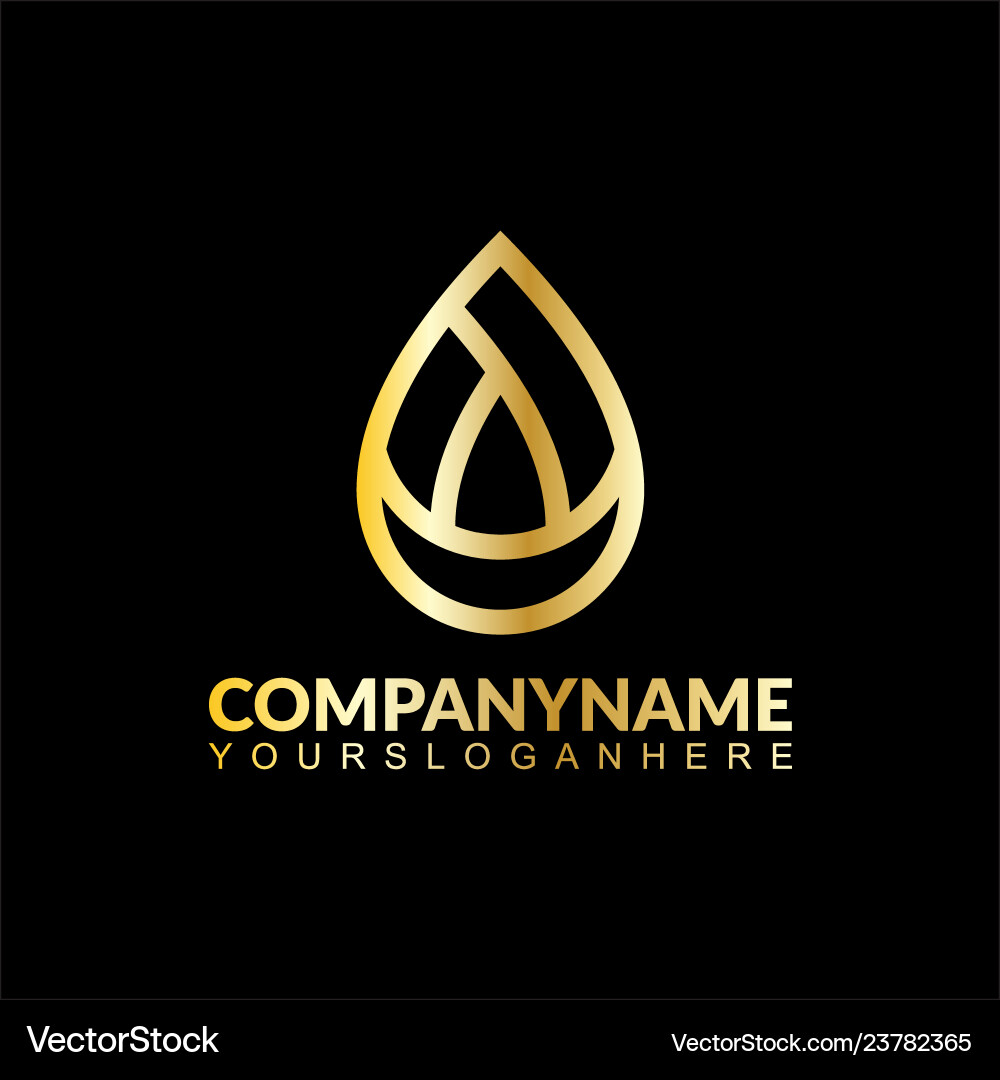 Gold water drop business logo Royalty Free Vector Image
