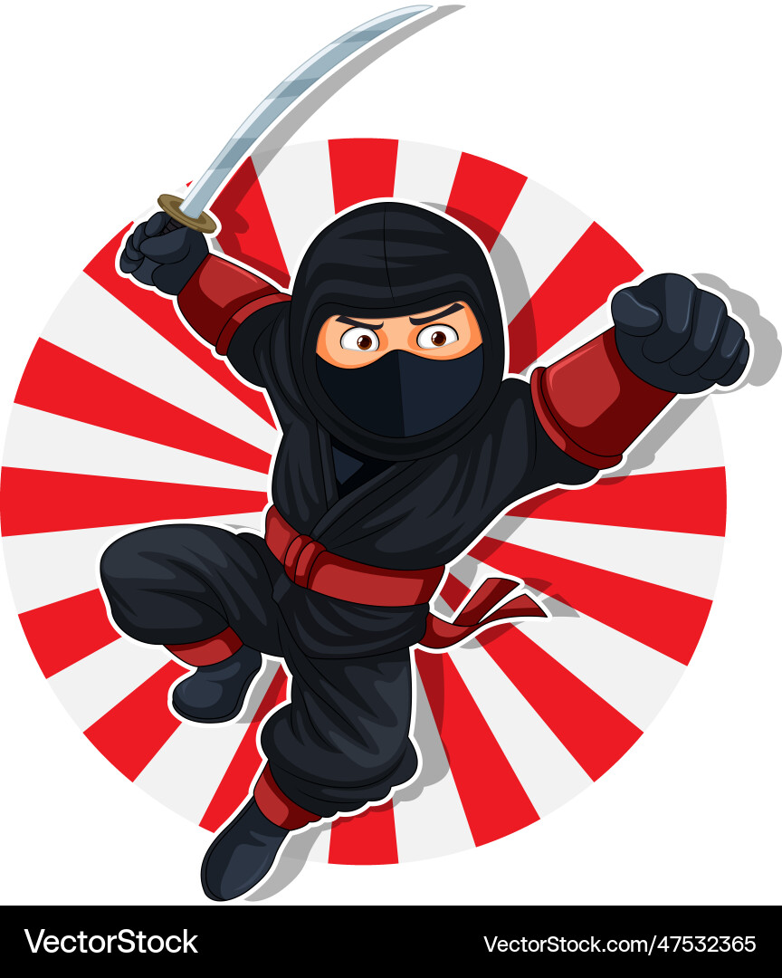 Ninja jumping and brandishing sword Royalty Free Vector