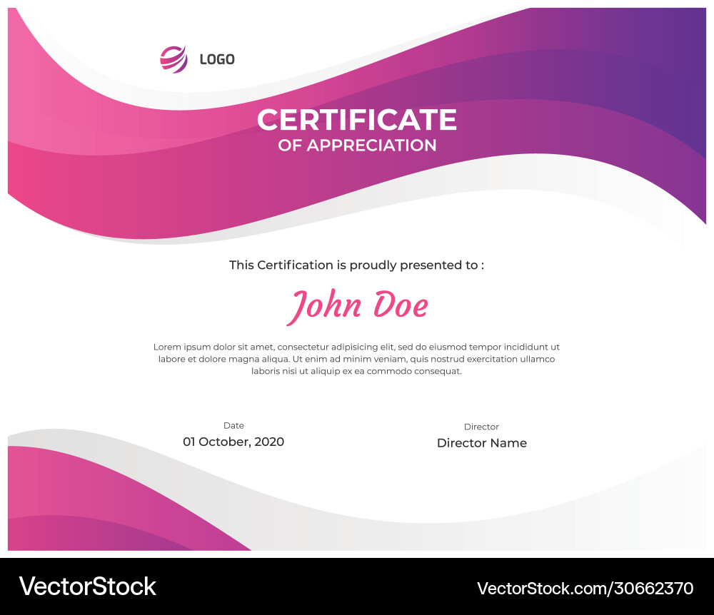 Abstract pink and purple waves certificate design Vector Image