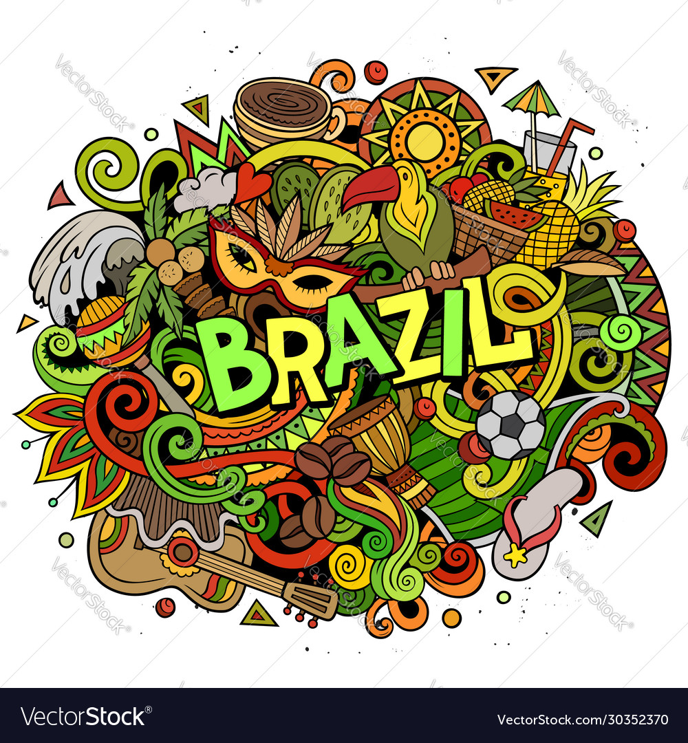 Brazil hand drawn cartoon doodles Royalty Free Vector Image