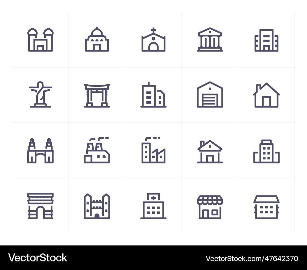 Building and landmark line icon set Royalty Free Vector