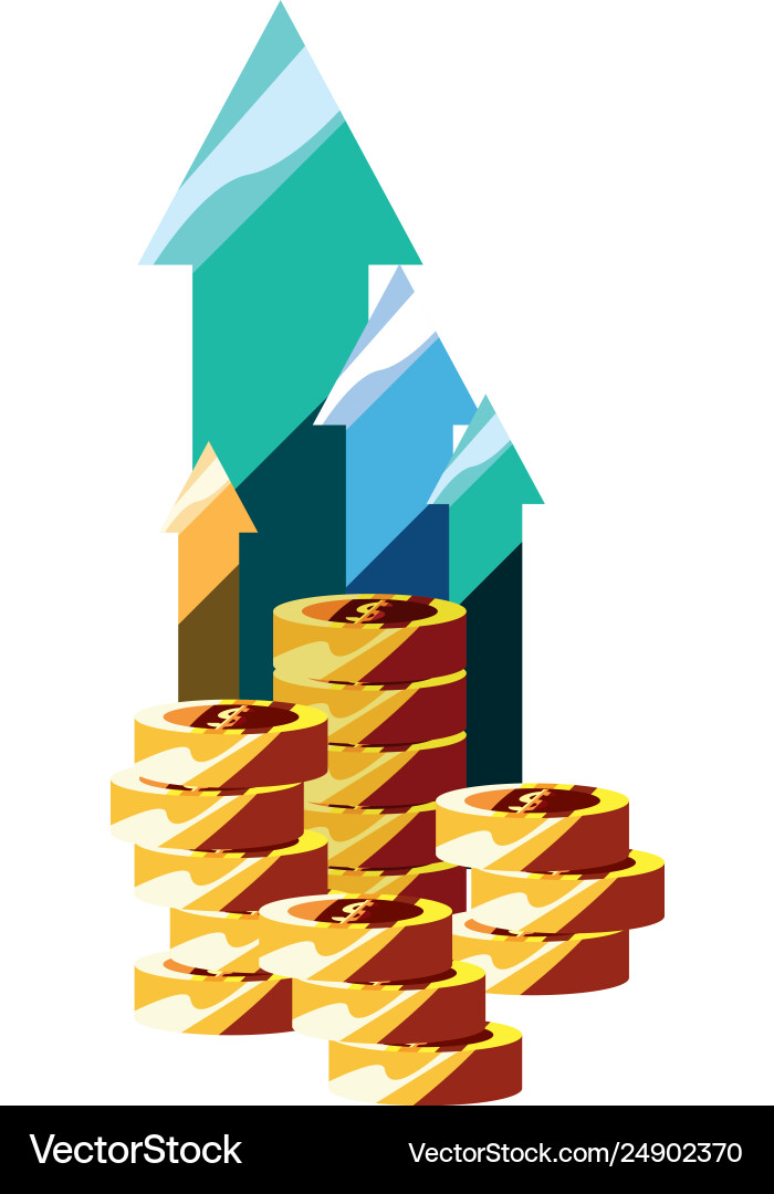 Business arrows coins stacked Royalty Free Vector Image