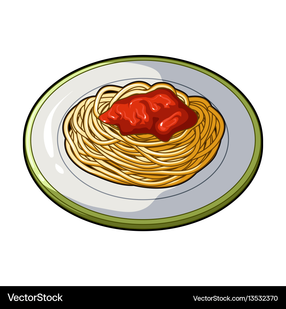 Dish in which wheat spaghetti with red sauce Vector Image