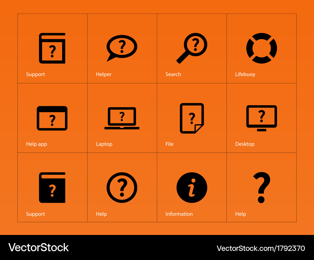 Help and faq icons on orange background Royalty Free Vector