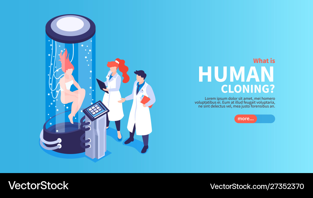 Human cloning isometric landing page Royalty Free Vector