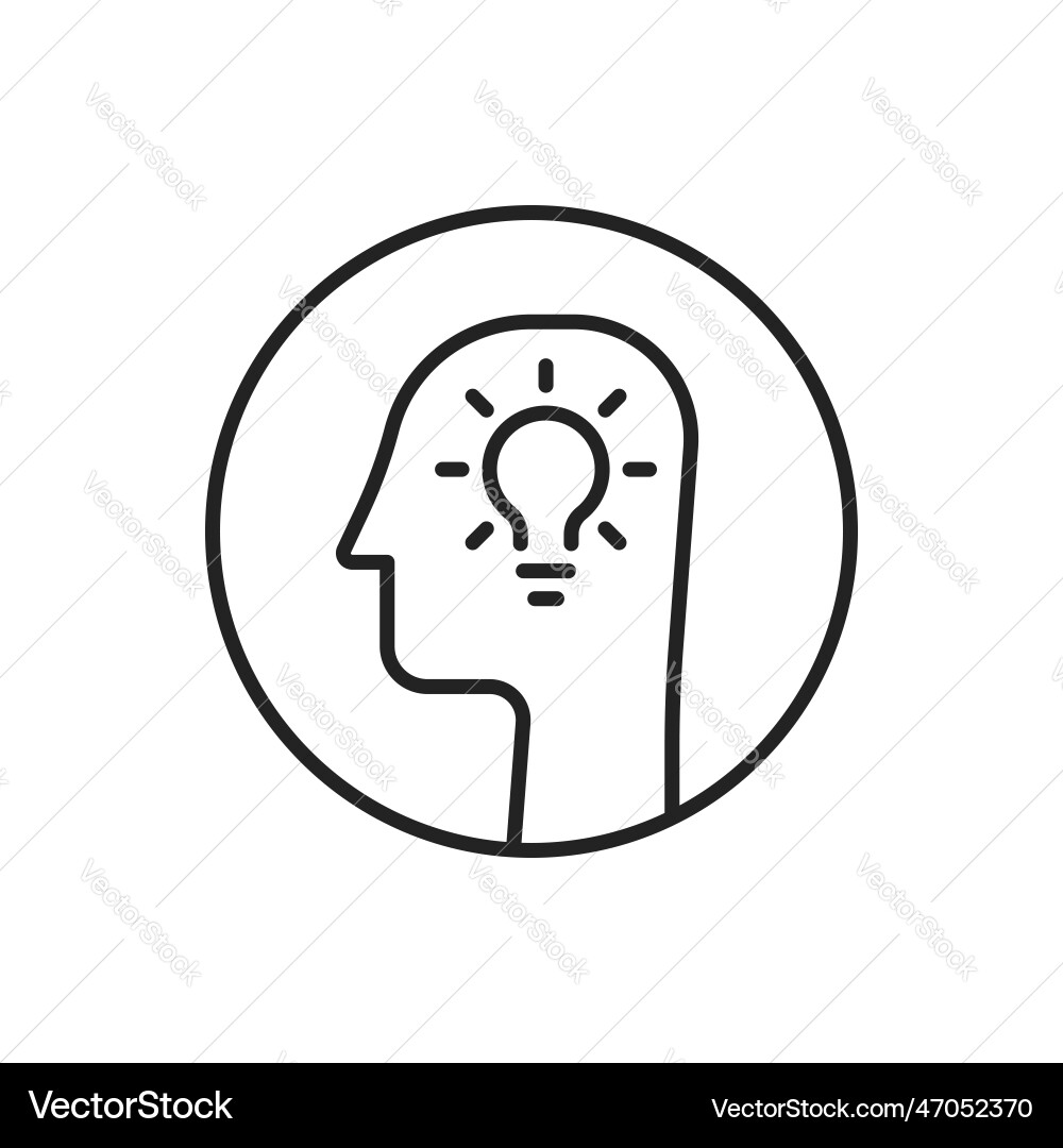 Insight icon with thin line human head and bulb Vector Image