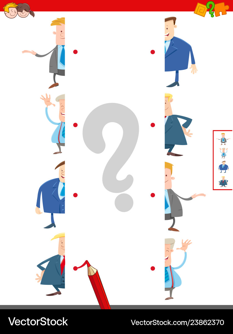 Match halves cartoon man characters Royalty Free Vector