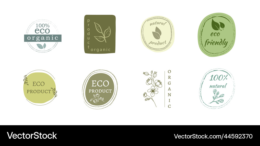 Set of hand drawn logos and emblems orga Vector Image