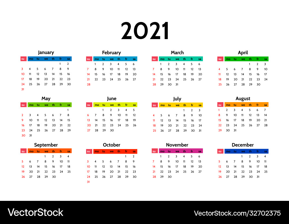 Calendar for 2021 isolated on a white background Vector Image