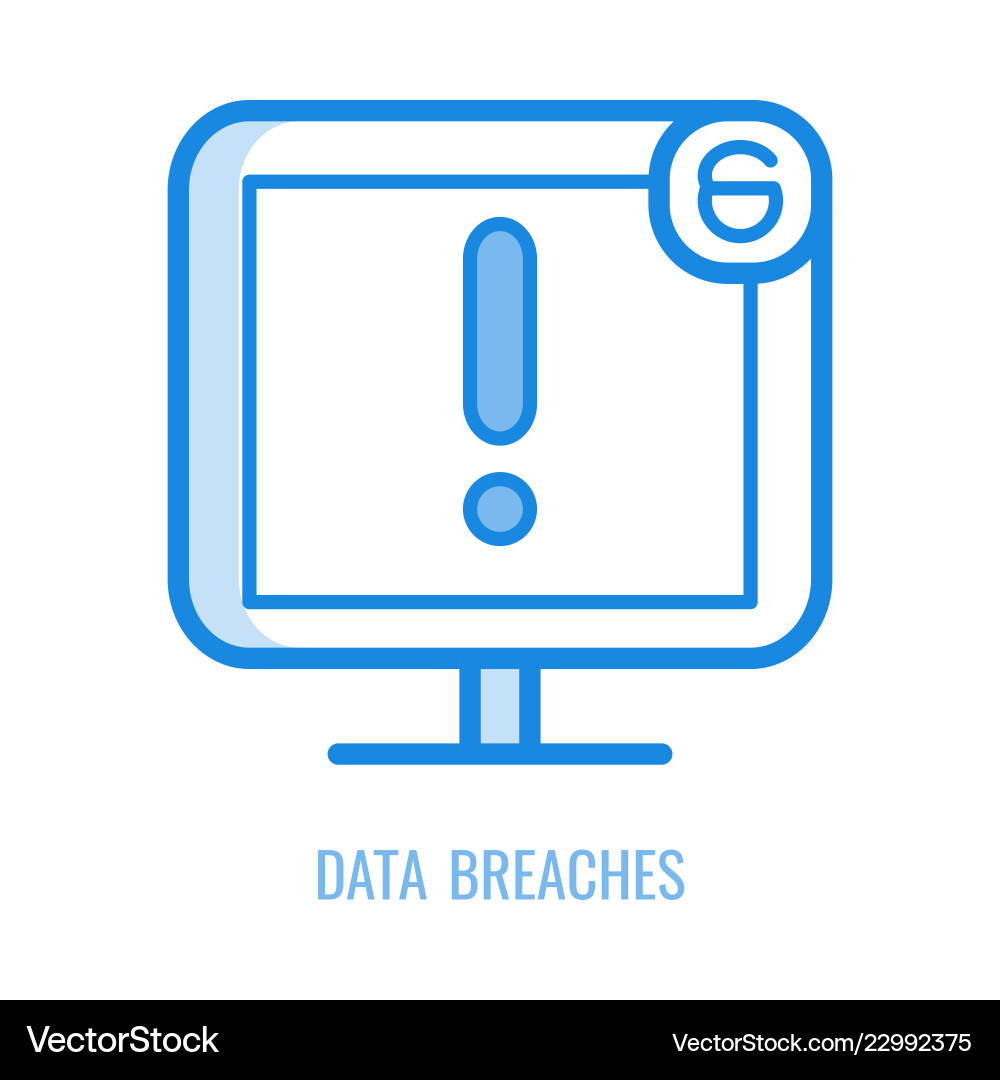 Data breaches line icon - blue outline symbol Vector Image
