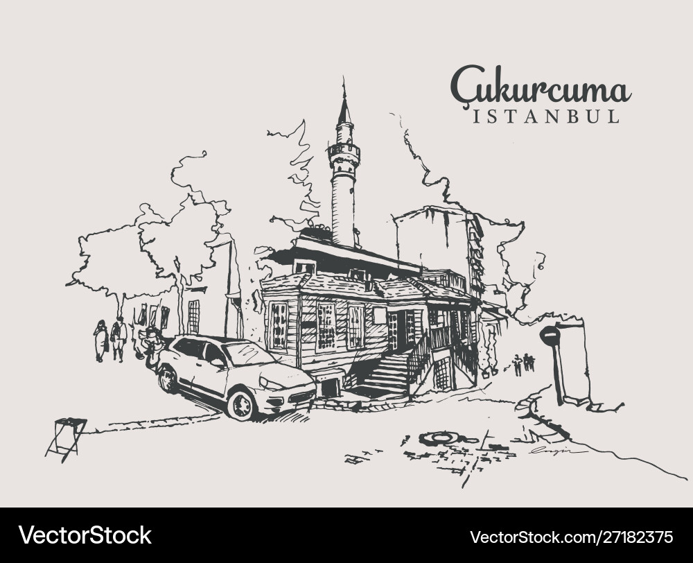 Drawing sketch muhiddin molla fenari mosque Vector Image