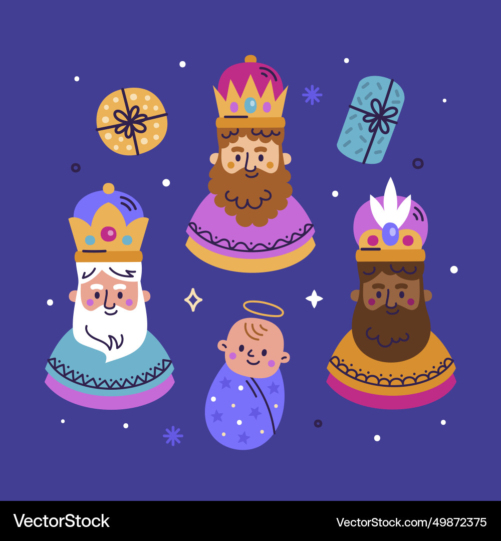 Elements set reyes magos isolated on white Vector Image