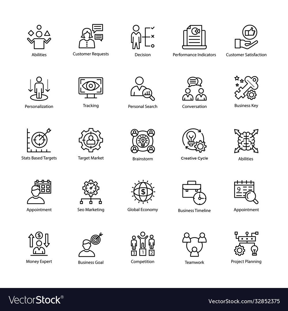 Icon pack business management Royalty Free Vector Image