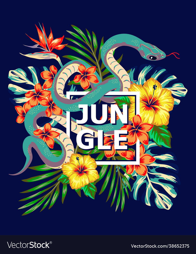 Jungle snake art sketch for printing on fabric Vector Image