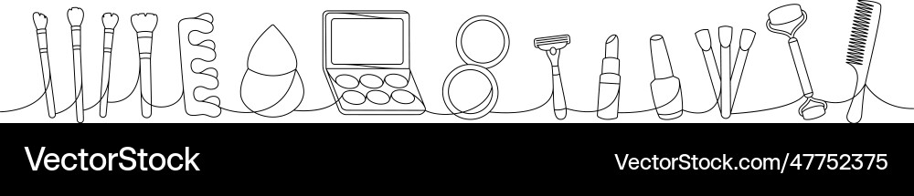 Set of makeup and beauty tools one line continuous