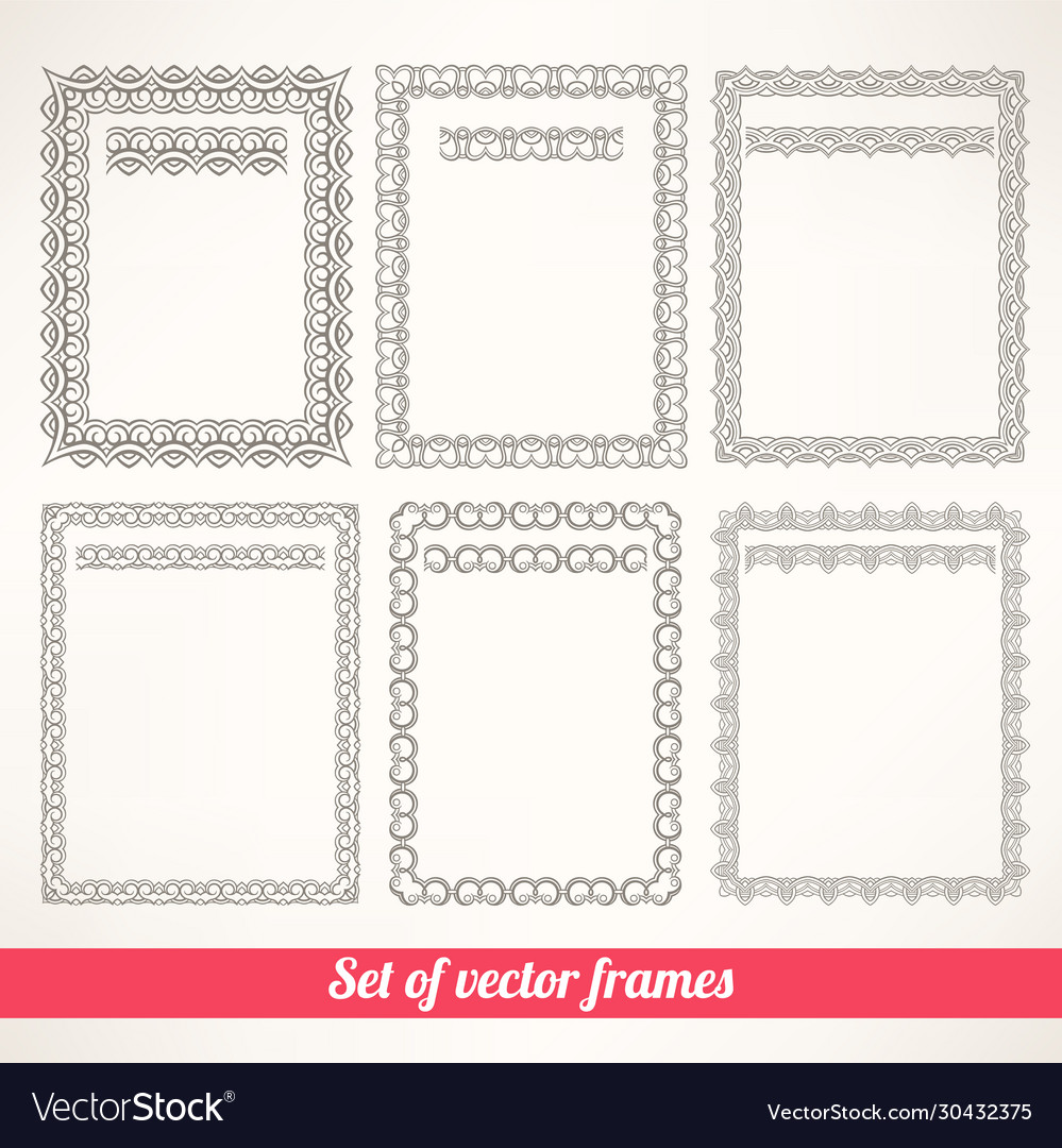 Six simple patterned frames Royalty Free Vector Image