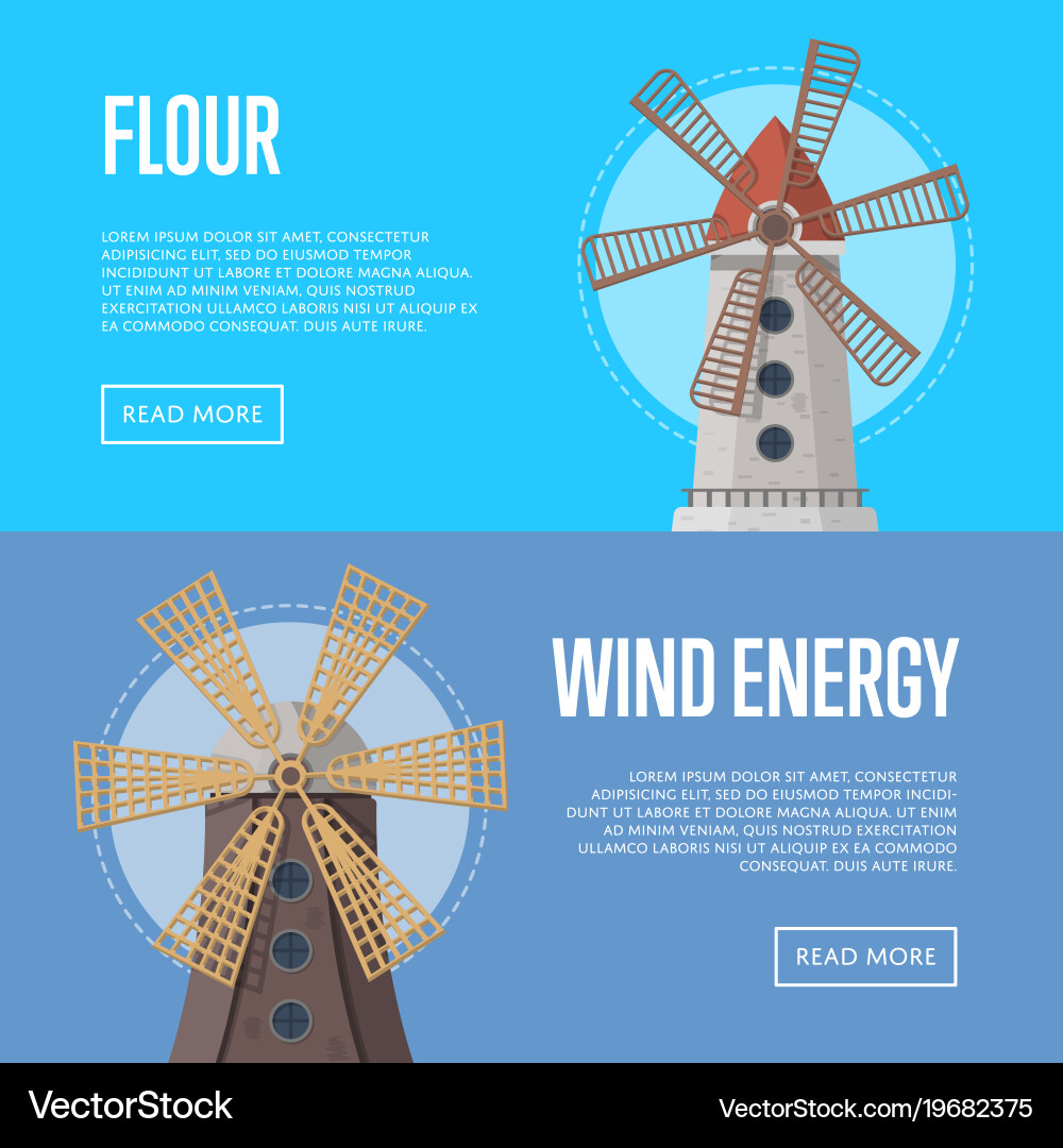 Wind energy flyers with old windmill buildings Vector Image