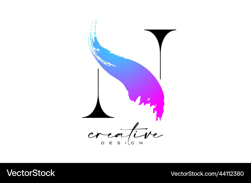Brush stroke letter n logo design with artistic Vector Image
