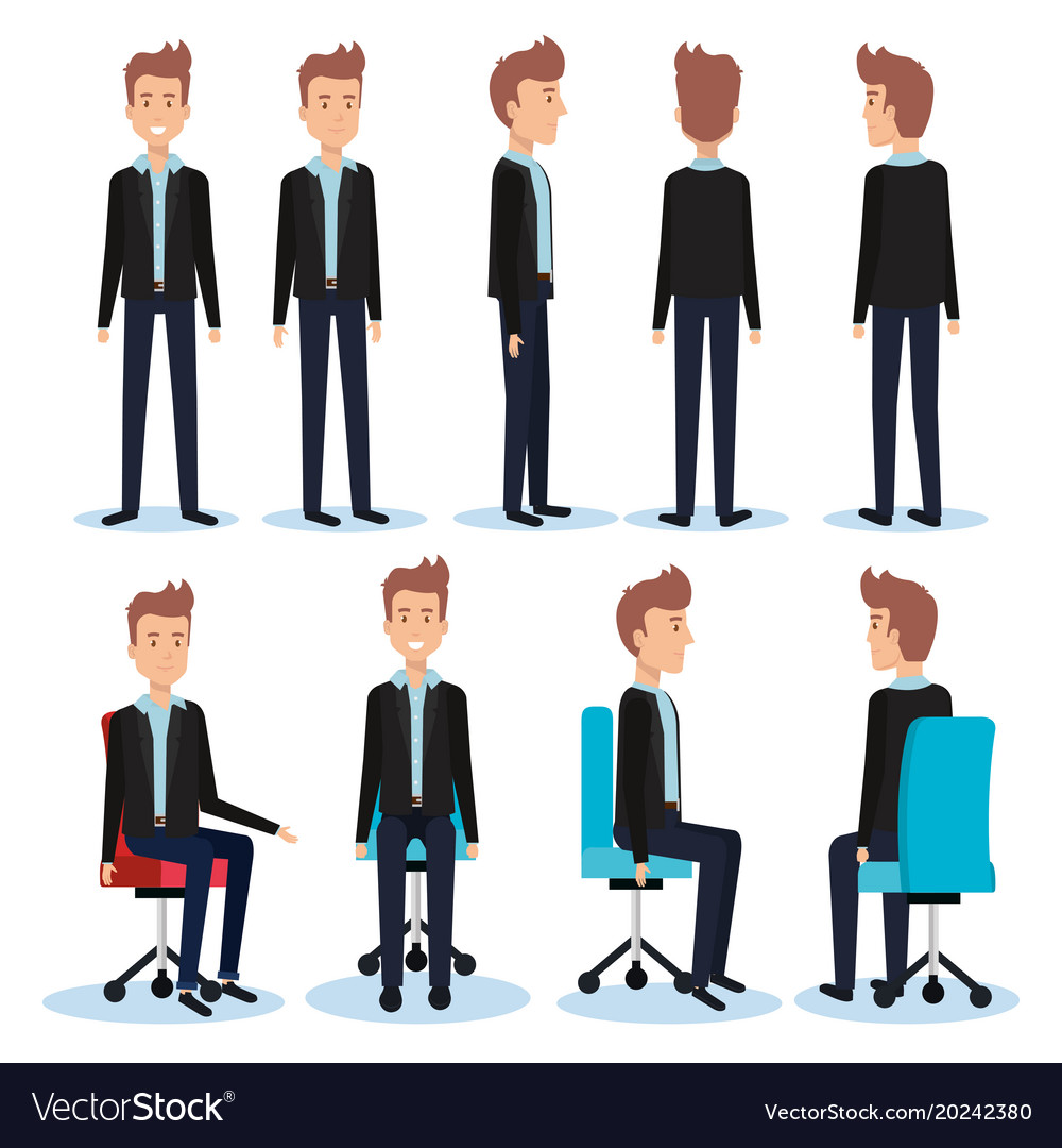 Businessmen posing on office chair and stand Vector Image