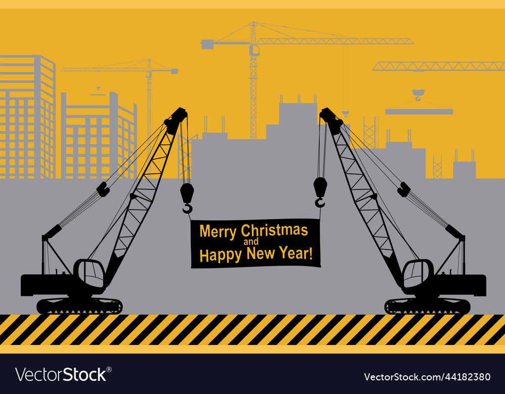 Christmas greeting card construction cranes Vector Image