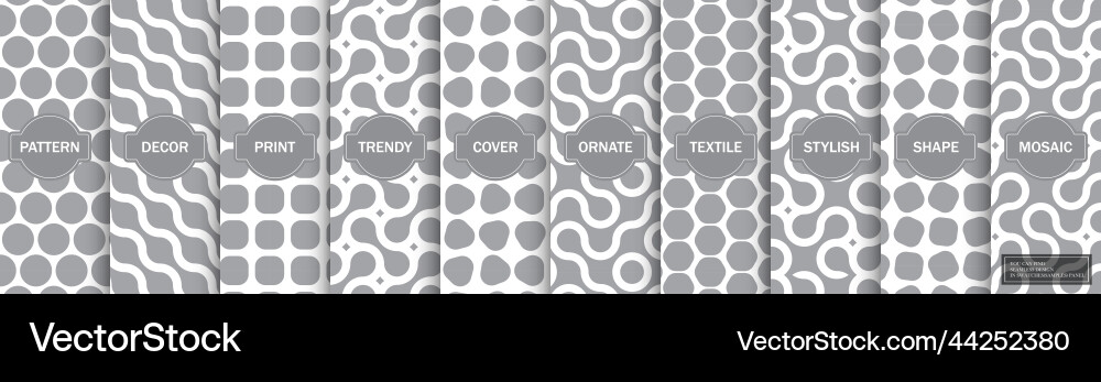 Collection of gray seamless geometric patterns Vector Image