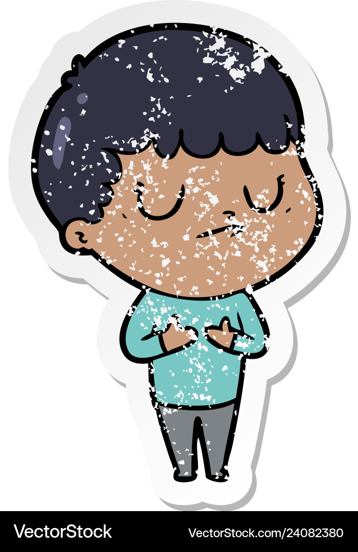 Distressed sticker of a cartoon grumpy boy Vector Image