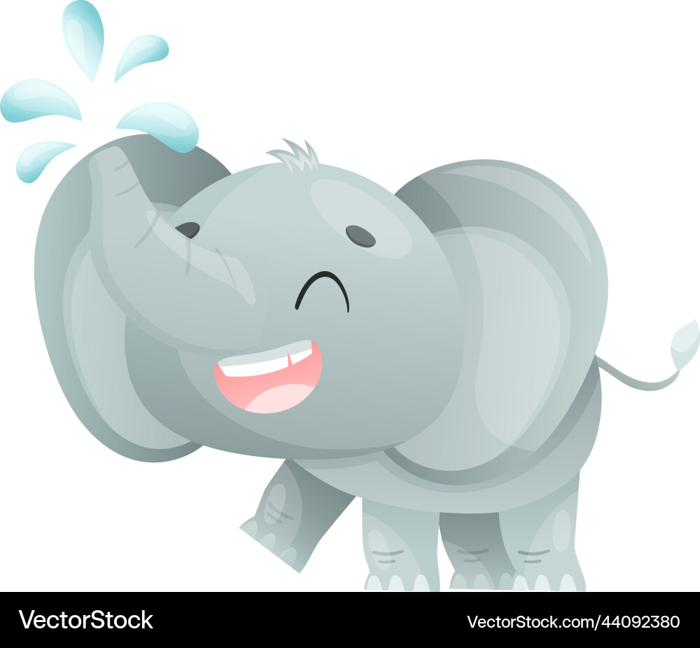 Funny grey elephant with large ear flaps and trunk
