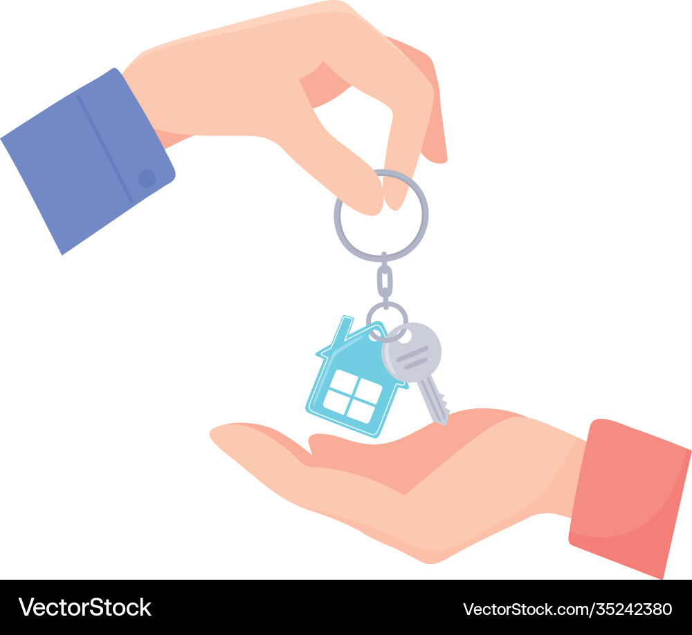 Handing over key from a new home on white Vector Image