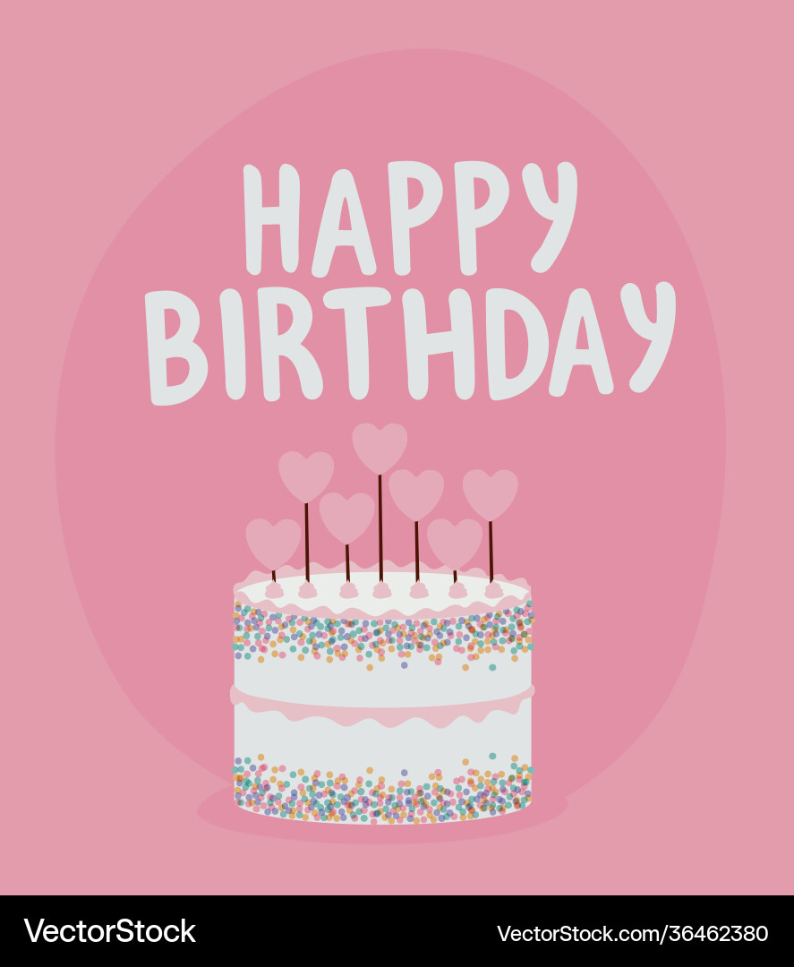 Happy birthday lettering with one cake Royalty Free Vector