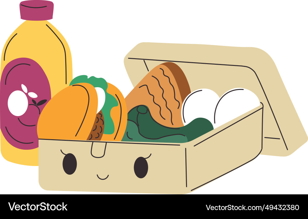 Lunch box with balanced food and fruit beverage Vector Image
