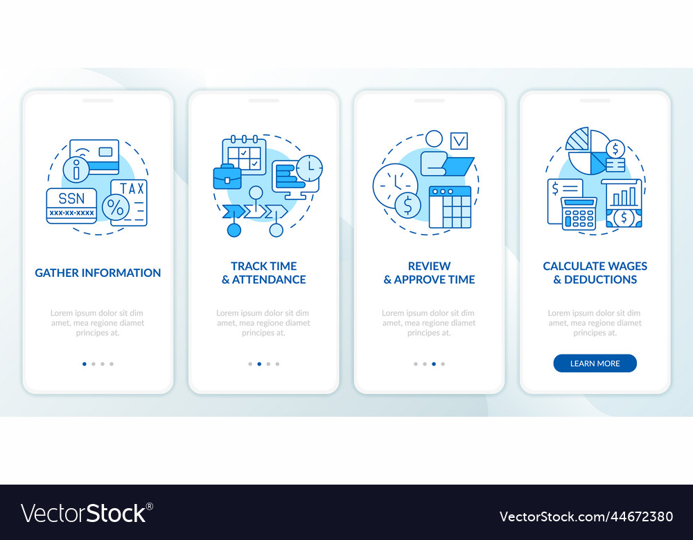 Payroll Processing Stages Blue Onboarding Mobile Vector Image