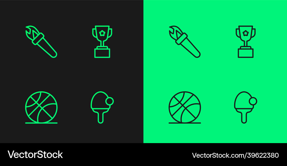 Set line racket basketball ball torch flame Vector Image