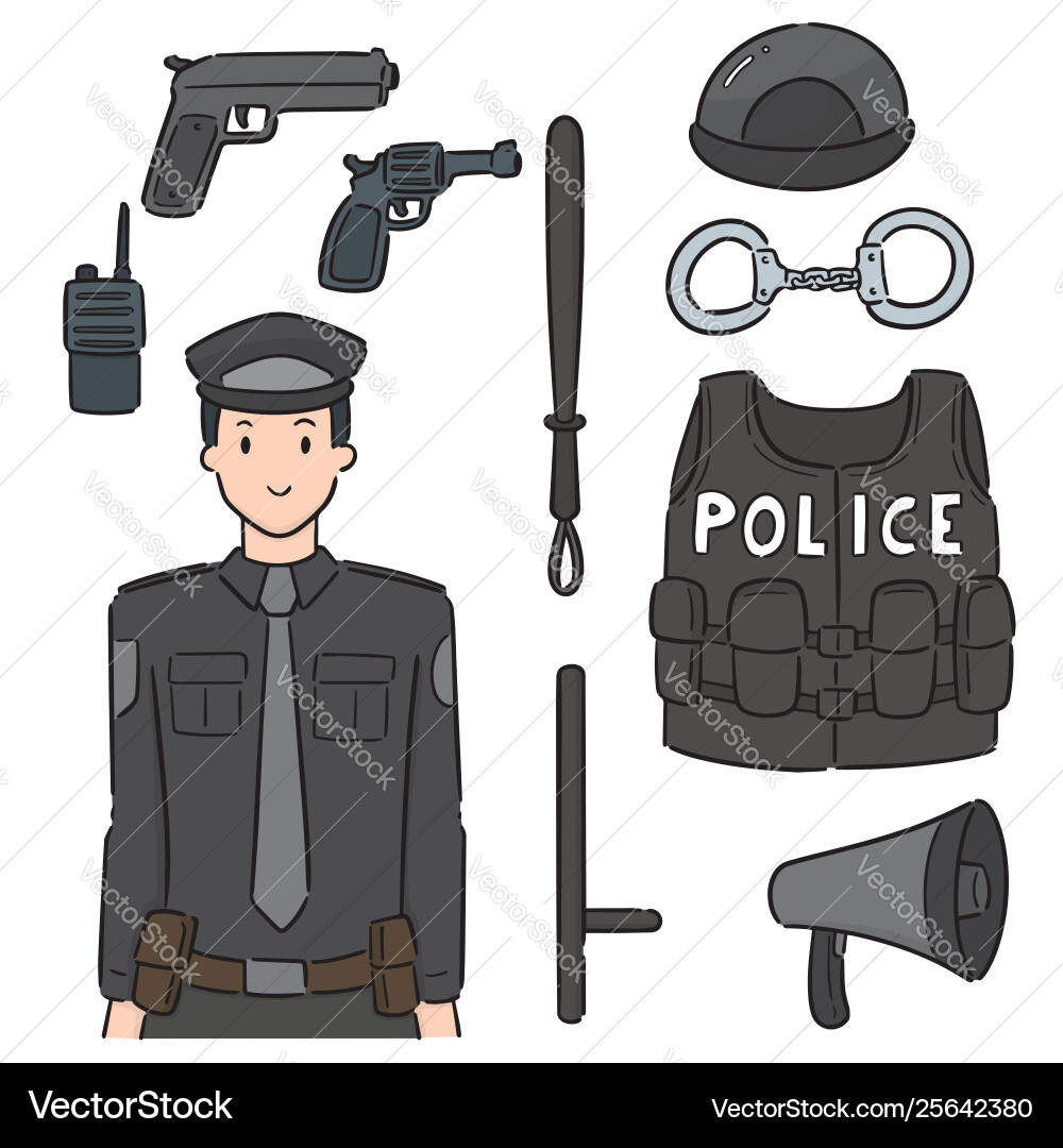 Set police and equipment Royalty Free Vector Image
