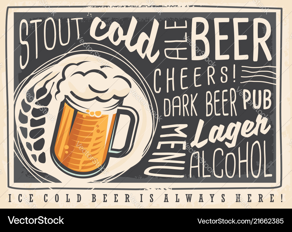 Beer poster menu with creative lettering and beer Vector Image