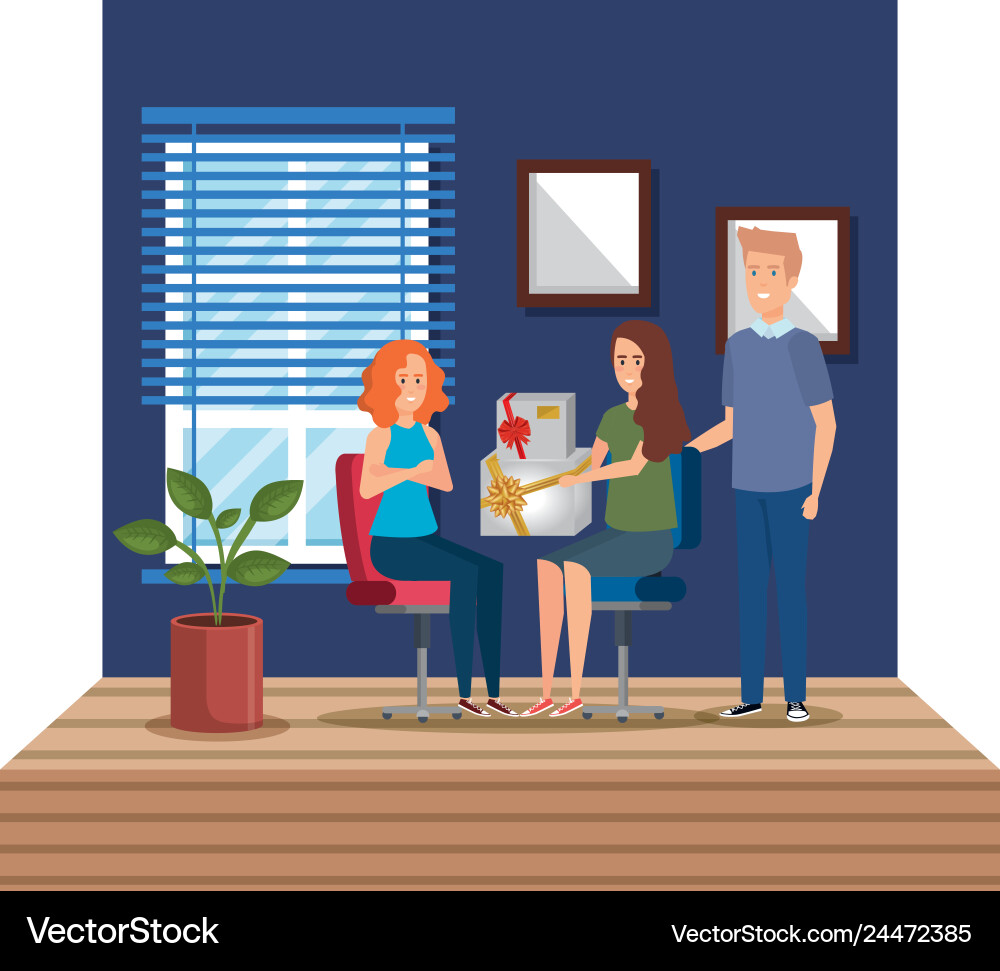 Business people in workplace giving gift Vector Image